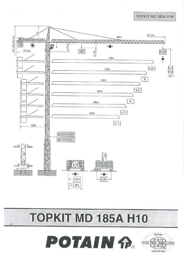 Potain MD 185A H10 Load Chart PDF | Specs, Capacity & Download